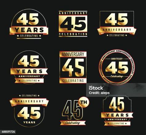 50 주년 기념 골드 로고 세트입니다 축제 배너입니다 45에 대한 스톡 벡터 아트 및 기타 이미지 45 0명 50주년