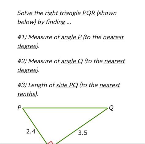 Solved Solve The Right Triangle PQR Shown Below By Finding Chegg Com