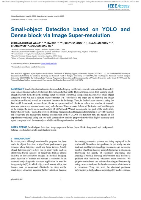 Pdf Small Object Detection Based On Yolo And Dense Block Via Image