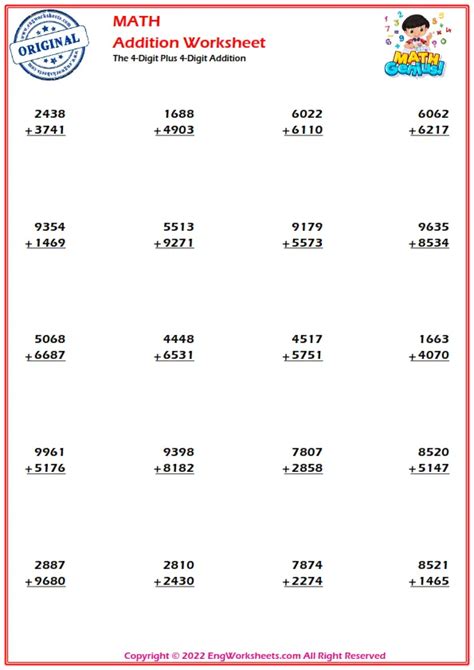 Addition 4 Digit Worksheets Worksheets And Exercise Engworksheets