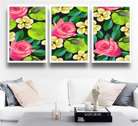 Kit Quadros Decorativos De Flores Rosas Botânico Moldura Elo