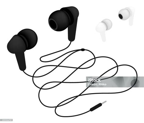 아이소메트릭 컴팩트 유선 이어폰으로 와이어 및 볼륨 조절 기능이 있습니다 음악 감상 및 일상적인 의사 소통을 위한 가제트 액세서리 흰색 배경에 고립 된 사실적인 3d 벡터