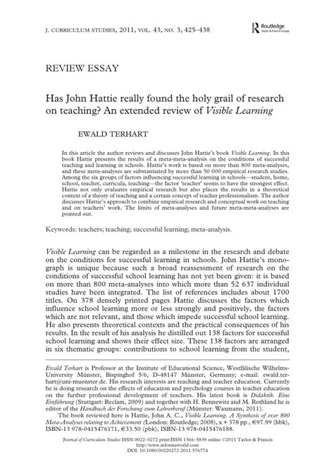 Pdf Has John Hattie Really Found The Holy Grail Of Research On