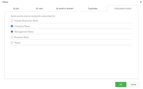 sending internal newsletters based on subscription preferences