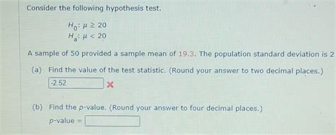 Solved Consider The Following Hypothesis Test Chegg