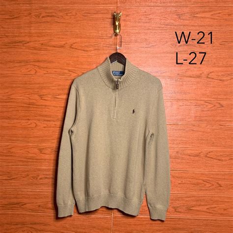 Ralph Lauren Rl Khaki Knitted Quarter Zip Mens Fashion Tops And Sets