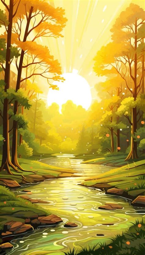 Background Wallpaper Illustrator Trees In Forest Fresh Green Splash Water Yellow Ligh Sun