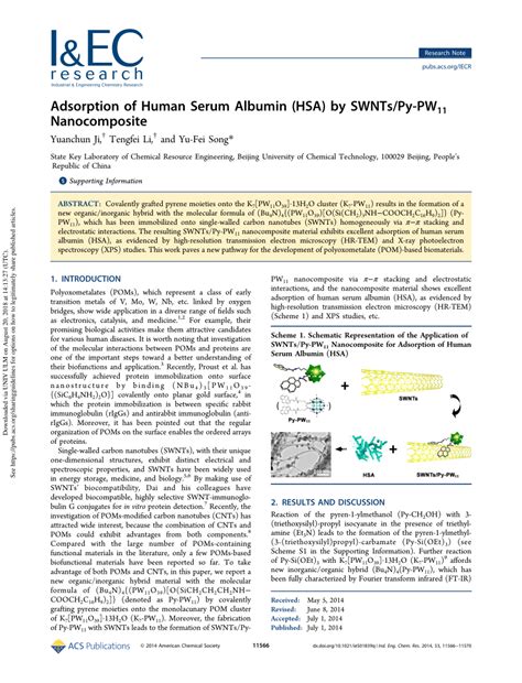 Pdf Adsorption Of Human Serum Albumin Hsa By Swntspy Pw11