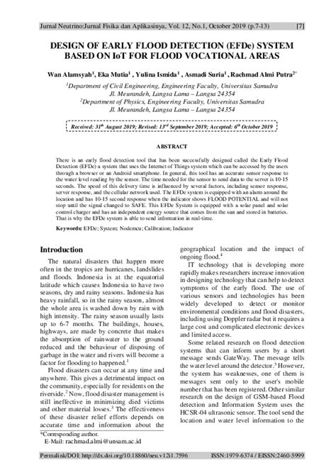 Pdf Design Of Early Flood Detection Efde System Based On Iot For Flood Vocational Areas