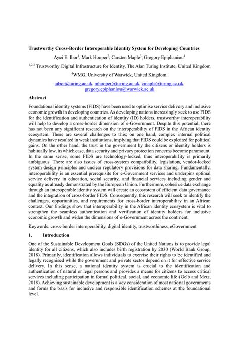 Pdf Trustworthy Cross Border Interoperable Identity System For