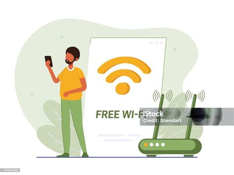모바일 네트워크 무선 인터넷 연결 기술의 개념 와이파이 그림입니다 사람들은 장치를 사용하여 인터넷 네트워크를 연결합니다 현대