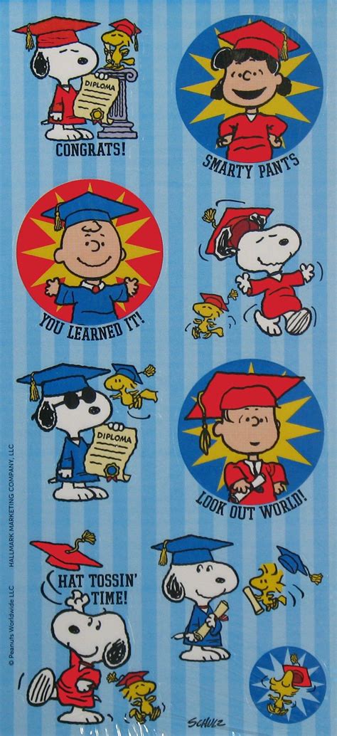 Peanuts Gang Holographic Graduation Stickers Snoopy And Woodstock