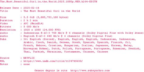 Telechargez Les Sous Titres Du Film « The Most Beautiful Girl In The
