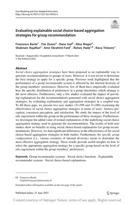 Pdf Evaluating Explainable Social Choice Based Aggregation Strategies For Group Recommendation