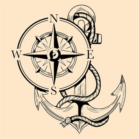 Premium Vector Anchor And Compass Tattoo Inspiration