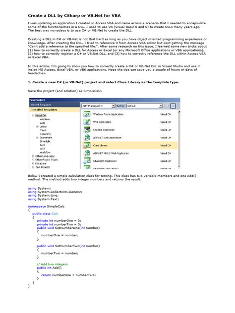 Create A Dll By Csharp Or Vb Net For Vba Pdf Component Object Model Visual Basic For