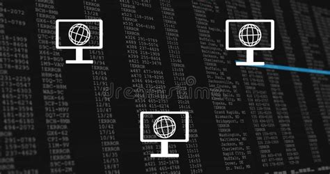 Computer Network Icons Image Over Data Processing Screen with Code Stock Illustration ...