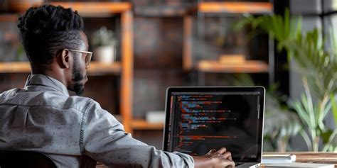 A Man Coding On A Laptop Screen Back View Closeup Shot Concept