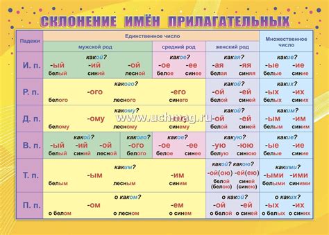Учебный плакат Склонение имен прилагательных Формат А4 купить по