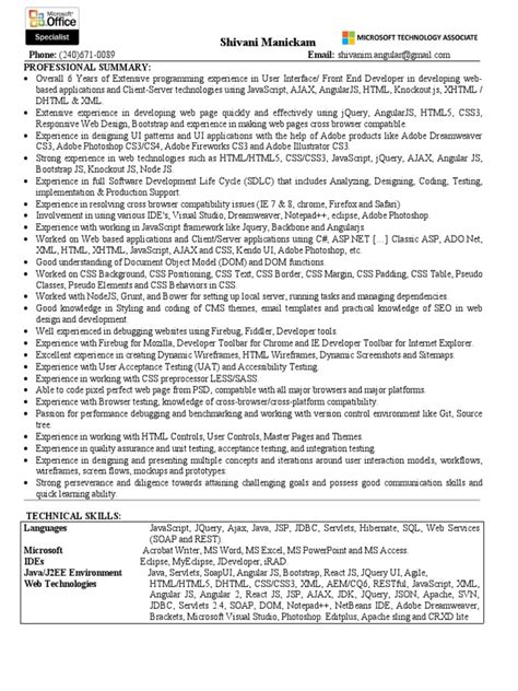 Dice Resume Cv Shivani Manickam Pdf Angular Js Ajax Programming