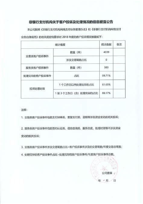 非银行支付机构关于客户投诉及处理情况的信息披露公告
