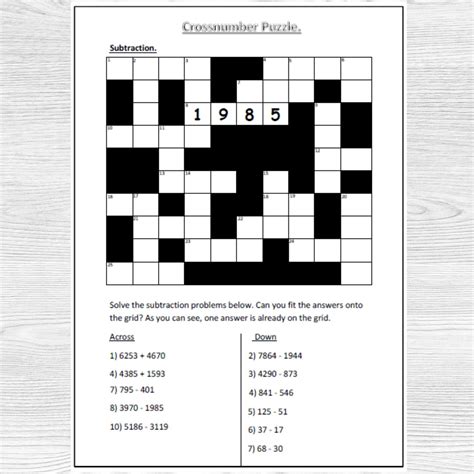 Addition And Subtraction Crossnumber Puzzles Etsy