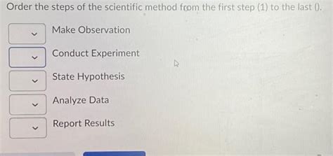 solved order the steps of the scientific method from the