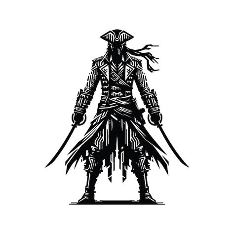 Pirate Silhouete With Cyberpunk Pattern Illustration Premium Ai