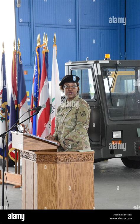 U S Army Lt Col Ericka M Brooks Incoming Commander 39th Strategic Signal Battalion Makes A