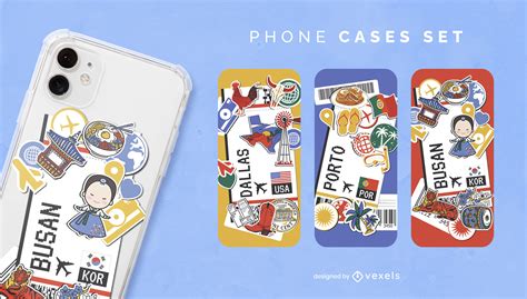 Traveling Boarding Passes Phone Case Design Set Vector Download