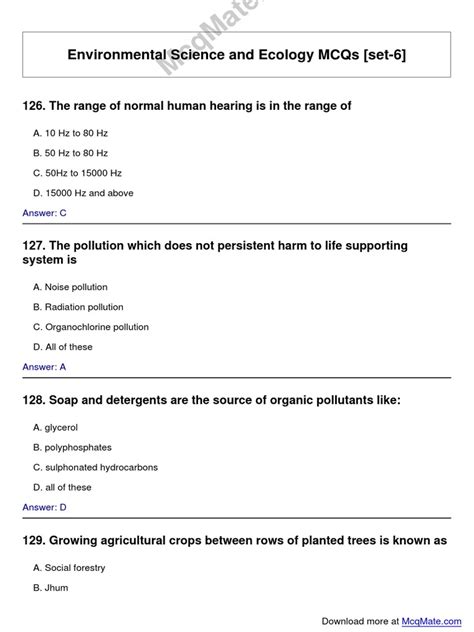 Environmental Science And Ecology Solved Mcqs Set 6 Pdf Pollution