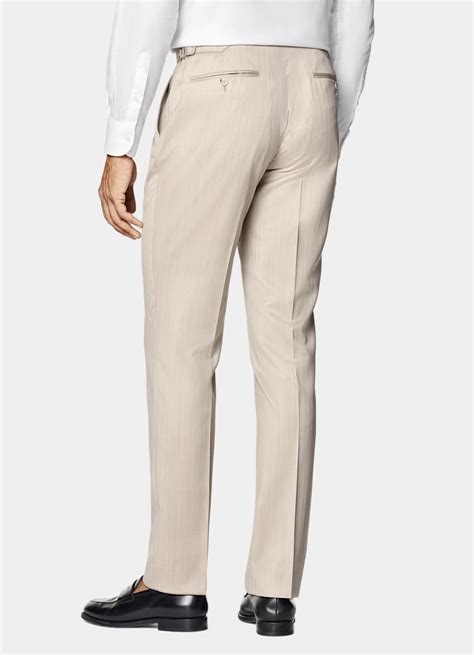 Sand Herringbone Perennial Tailored Fit Havana Suit In Wool Silk