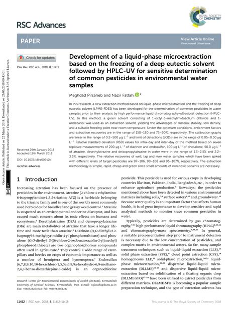 Pdf Development Of A Liquid Phase Microextraction Based On The Freezing Of A Deep Eutectic