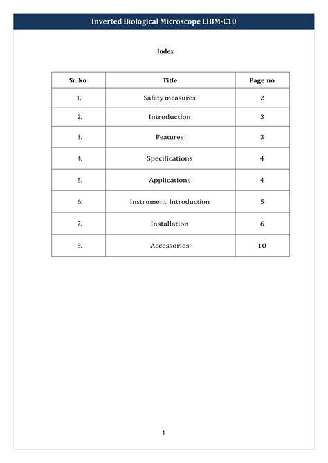 Inverted Biological Microscope Libm C10 Operating Manual