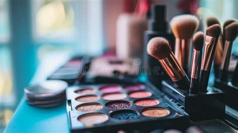 Cosmetics Glitter And Makeup Shadows Selective Focus Stock