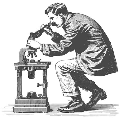 Premium Vector Man Scientists Looking Through Microscope With