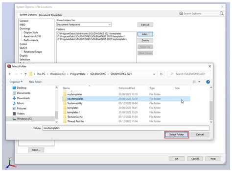 הוספת Templates מותאמים אישית ל SOLIDWORKS Systematics