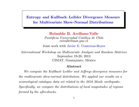 Pdf Entropy And Kullback Leibler Divergence Measure For Multivariate Skew Normal Distributions