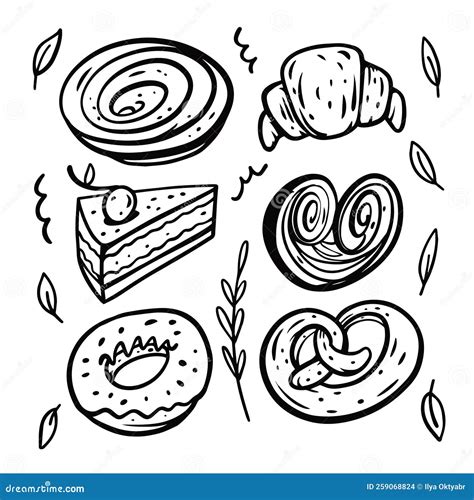 Majtki Słodkie Piekarnie Ikony Płaskie Rysowane Ręcznie Ilustracja