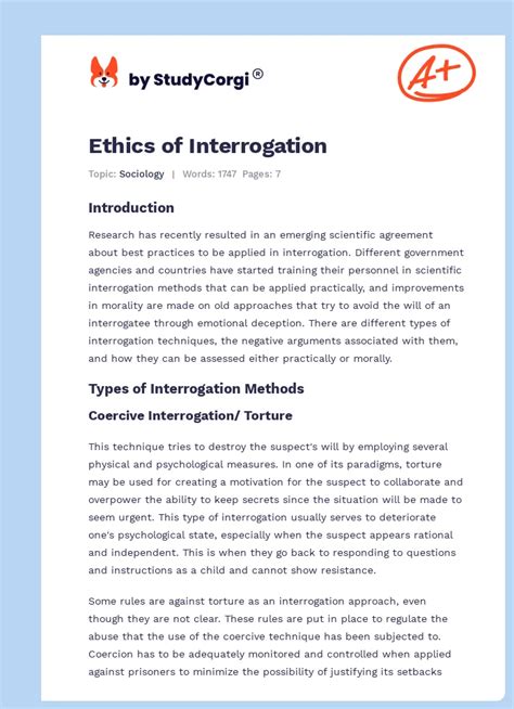 Ethics Of Interrogation Free Essay Example