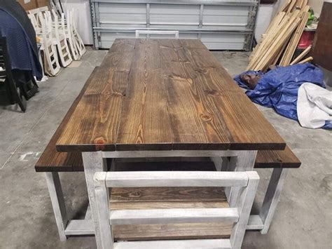 Counter Height Rustic Farmhouse Table With Stools And Benches High Top Table With Tall Chairs