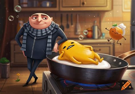 Gru Watches A Minion Making Sandwiches In A Bright Detailed Kitchen In