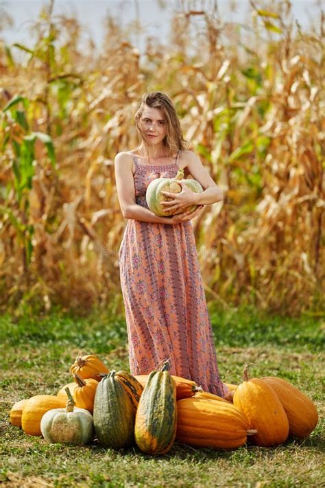 Autumn Princess With Pumpkins Stock Image Image Of Maize Gardening 133154429