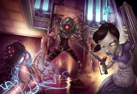 Bioshock Big Daddy Big Sister Little Sister Rapture Hd Wallpaper