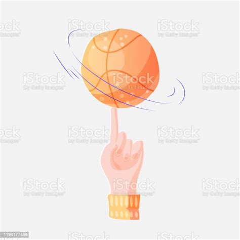 손가락에 농구 공의 벡터 플랫 그림입니다 프로 농구 게임 트릭 손가락에 농구를 회전 밝은 배경에 격리 벡터 현대 아이콘 거리에