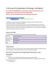 1 04 Law Of Conservation Of Energy Lab Report Docx 1 04 Law Of Conservation Of Energy Lab