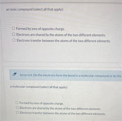 Solved An Ionic Compound Select All That Apply Formed By Chegg Com