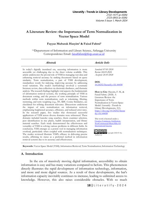 Pdf A Literature Review The Importance Of Term Normalization In Vector Space Model