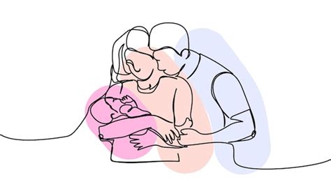 Heureuse Famille Mari Femme Et Enfant Dessin Au Trait Avec Des éléments