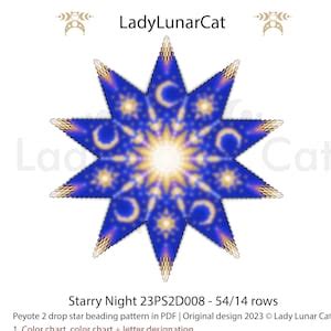Peyote 2 Drop Star Pattern For Beading Starry Night 23PS2D008 14 Rows